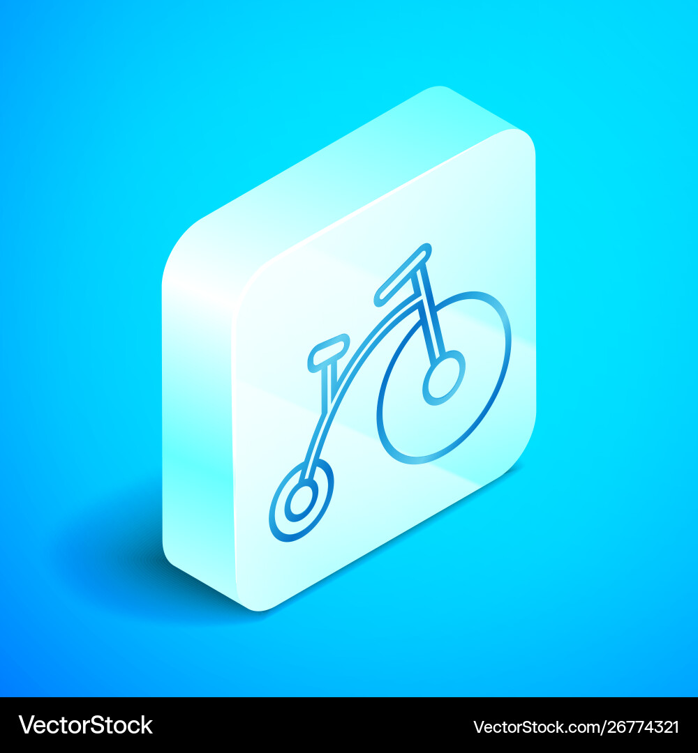 Isometric line vintage bicycle with one big wheel Vector Image