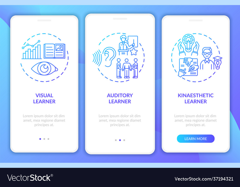 Learning Styles Navy Onboarding Mobile App Page Vector Image