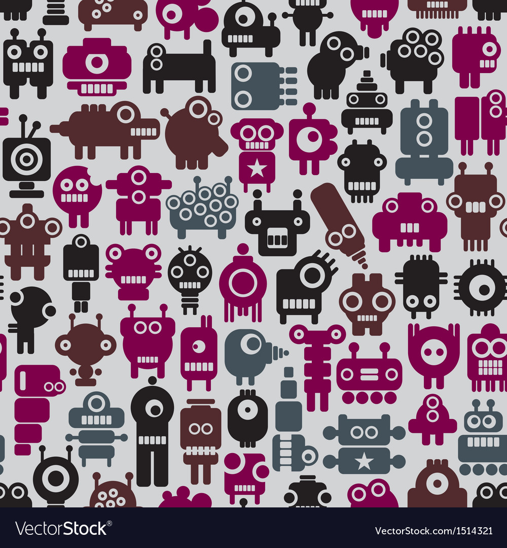 Robot seamless pattern in retro style Royalty Free Vector