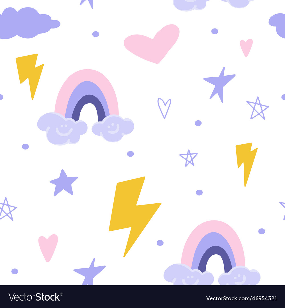 Seamless pattern with heart star lightning cloud Vector Image