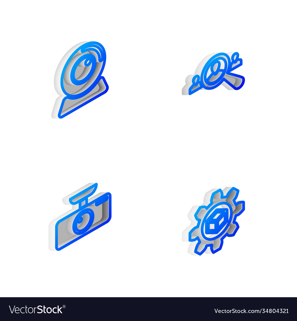 Set isometric line magnifying glass for search Vector Image