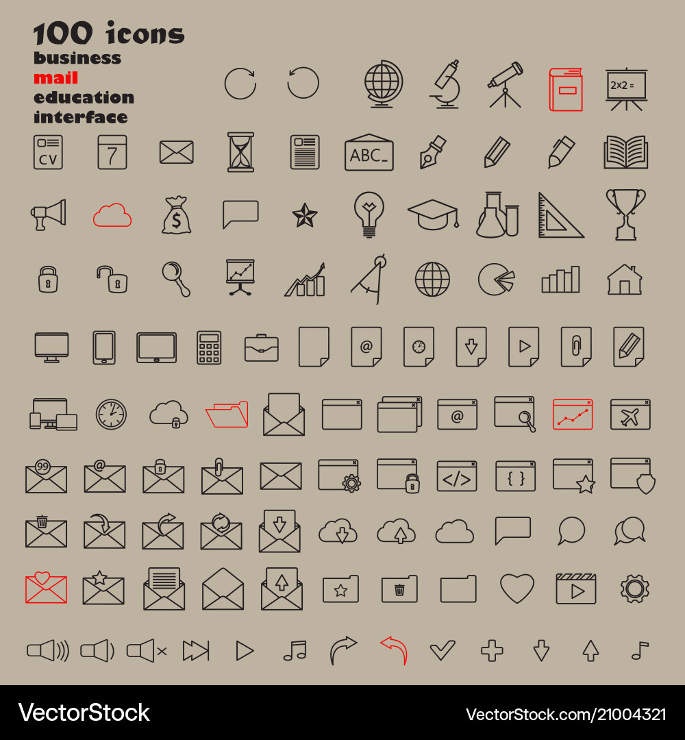 Set of 100 minimal modern thin stroke black icons Vector Image