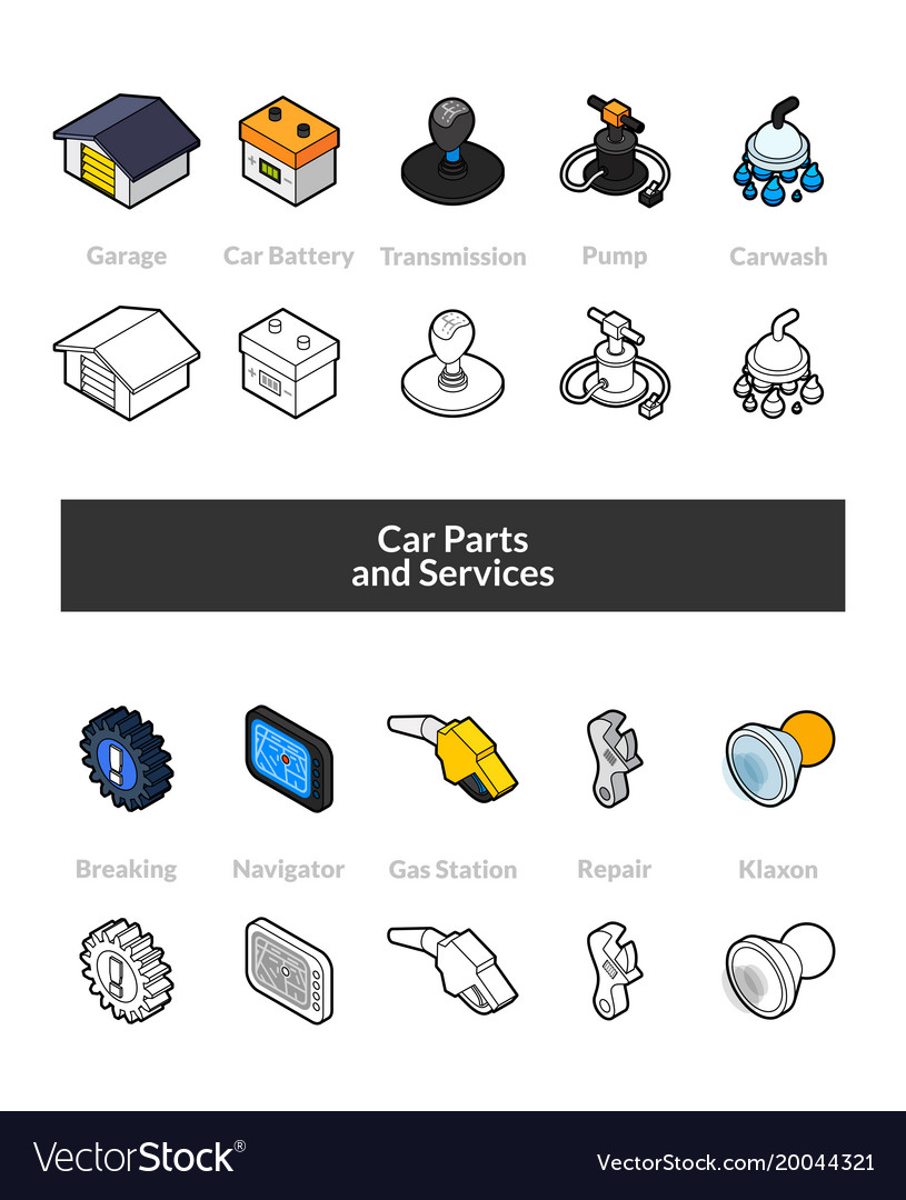Set of isometric icons in outline style colored Vector Image