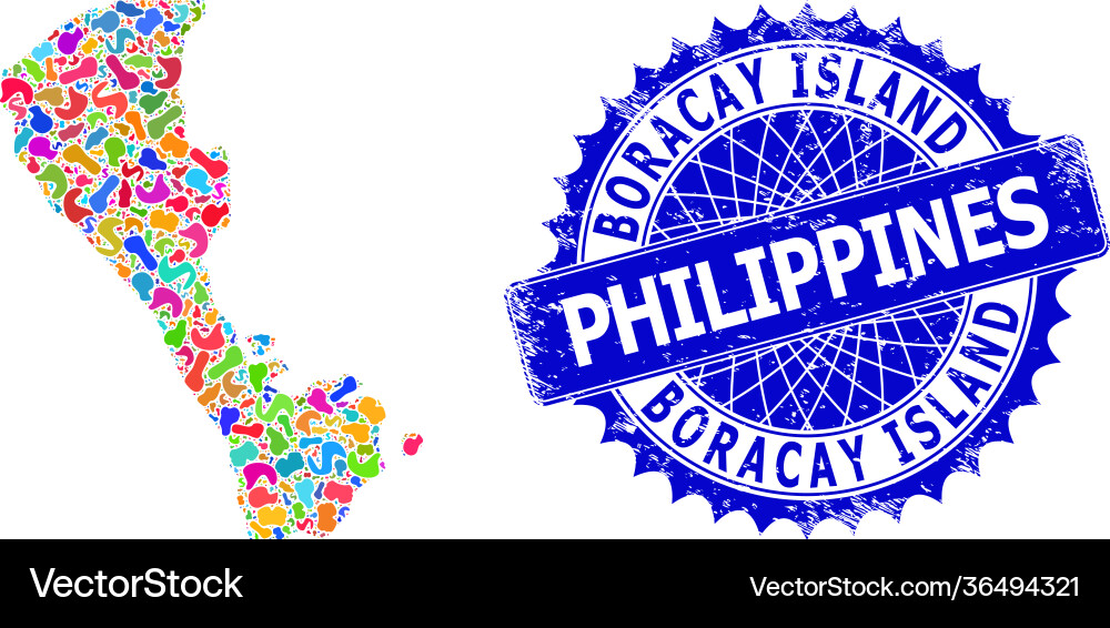 Spot collage boracay island map and textured stamp