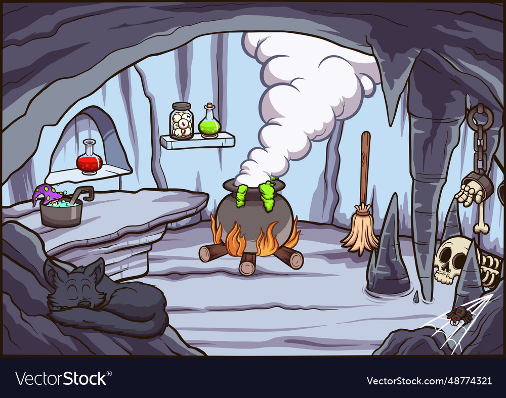 Witch cave background cartoon Royalty Free Vector Image