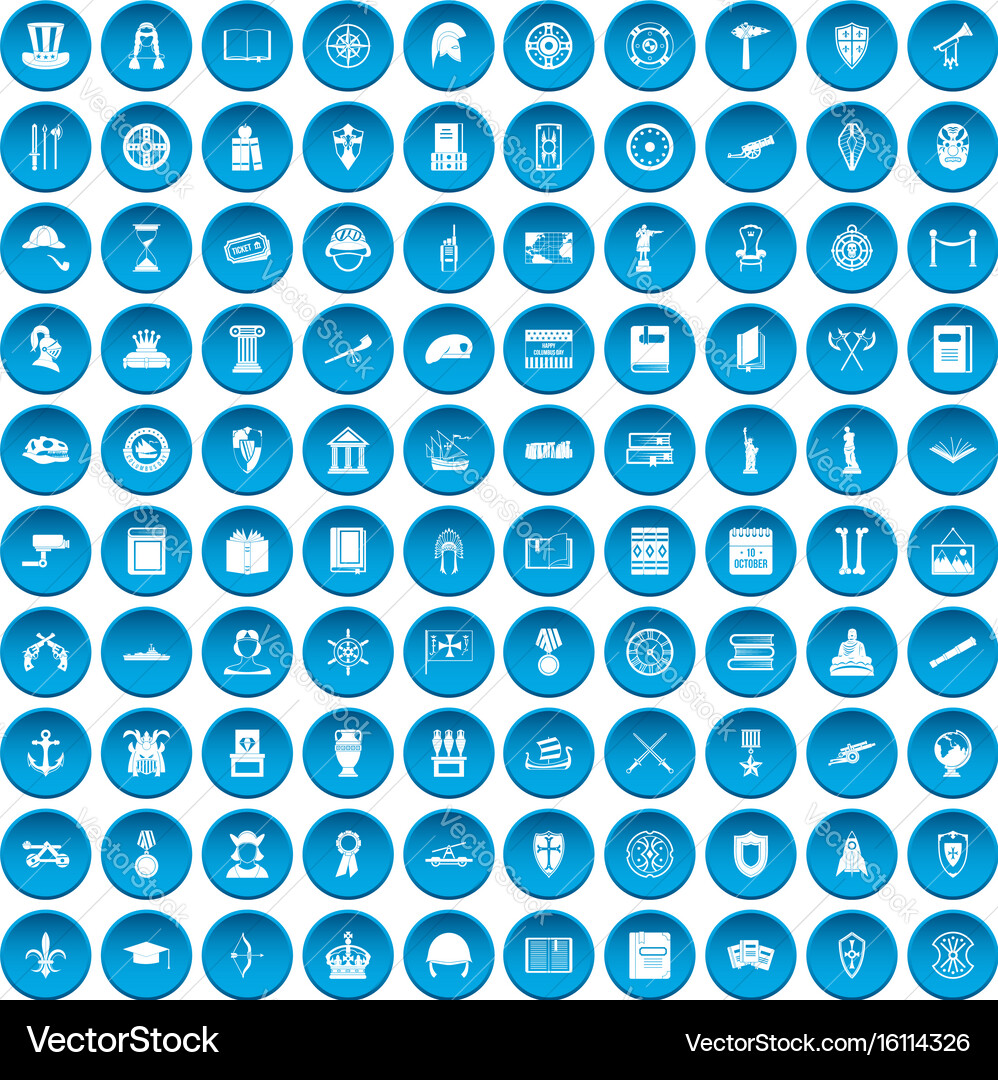 100 history icons set blue Royalty Free Vector Image