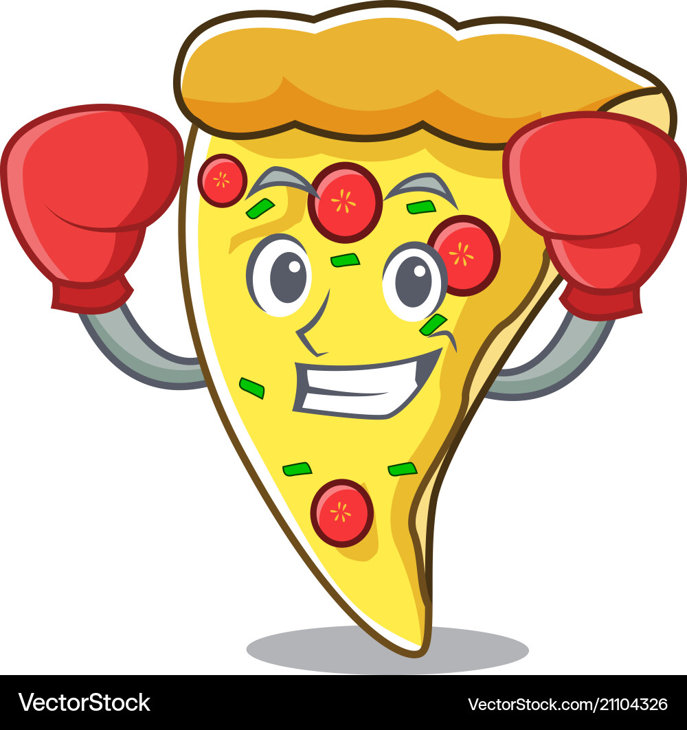 Boxing pizza slice character cartoon Royalty Free Vector