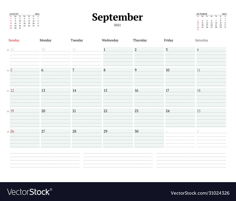Calendar template for september 2021 business Vector Image