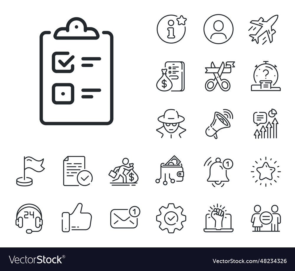 Checklist line icon clipboard document sign Vector Image