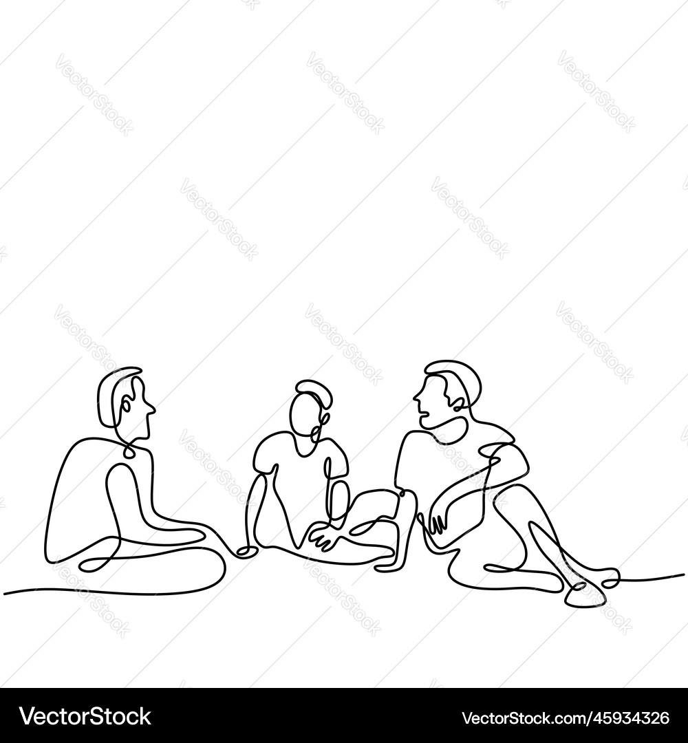 Continuous line art silhouette of three men Vector Image