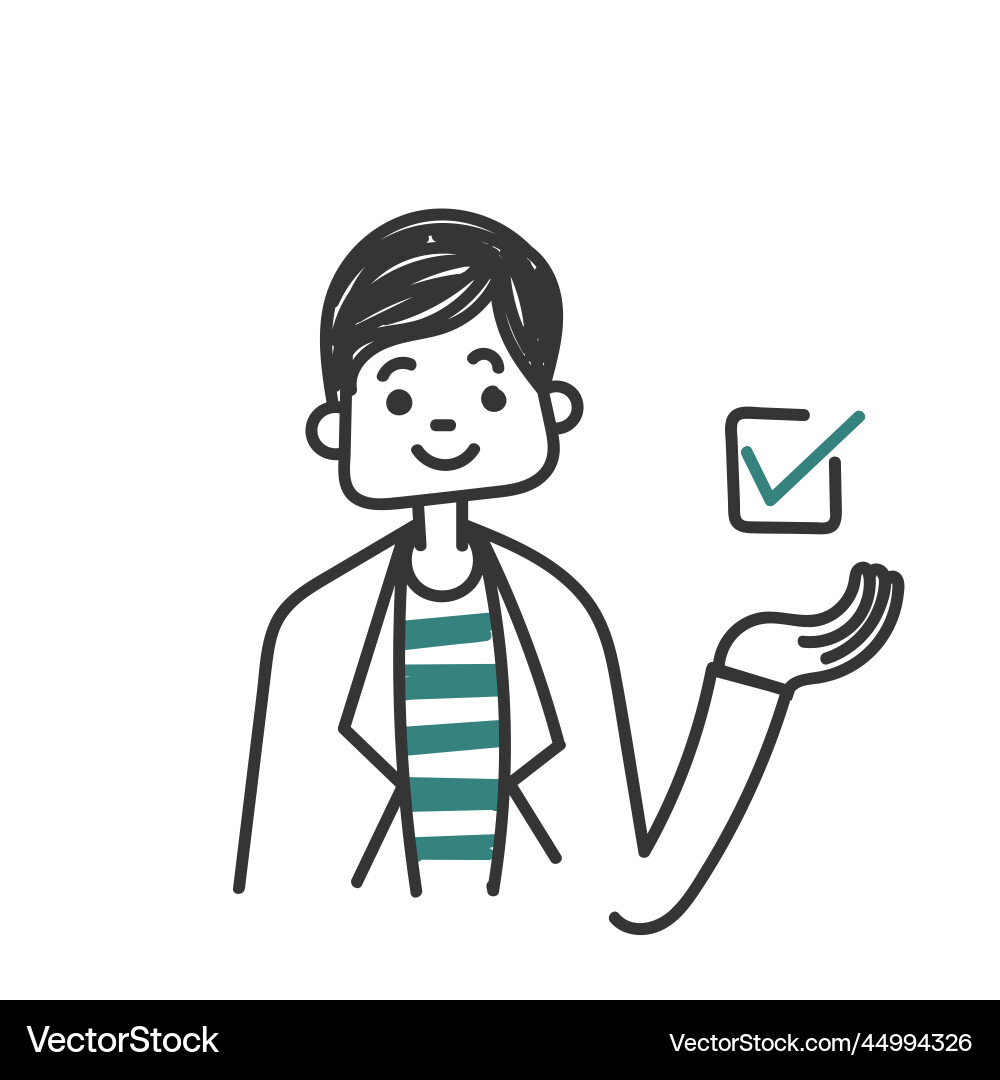 Hand drawn doodle person showing green check mark Vector Image