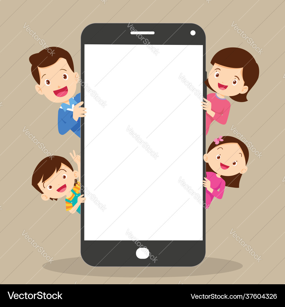 Happy cute family back smartphone Royalty Free Vector Image