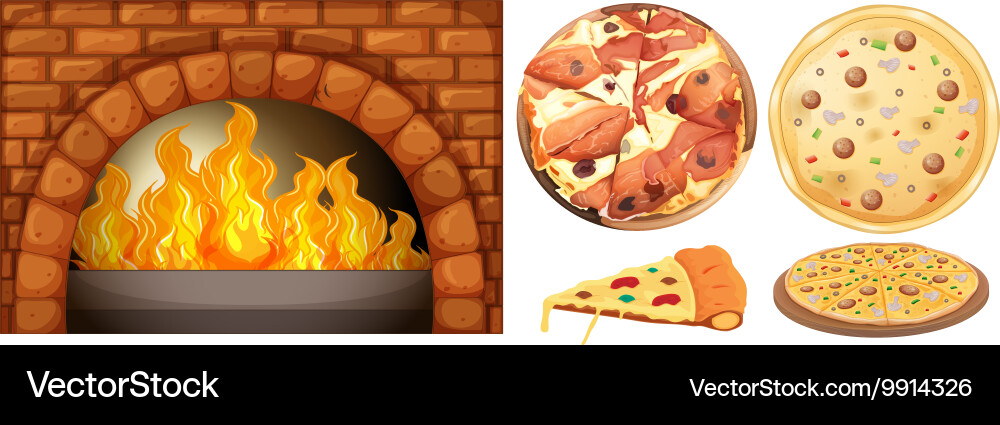Set of pizza and stone oven Royalty Free Vector Image