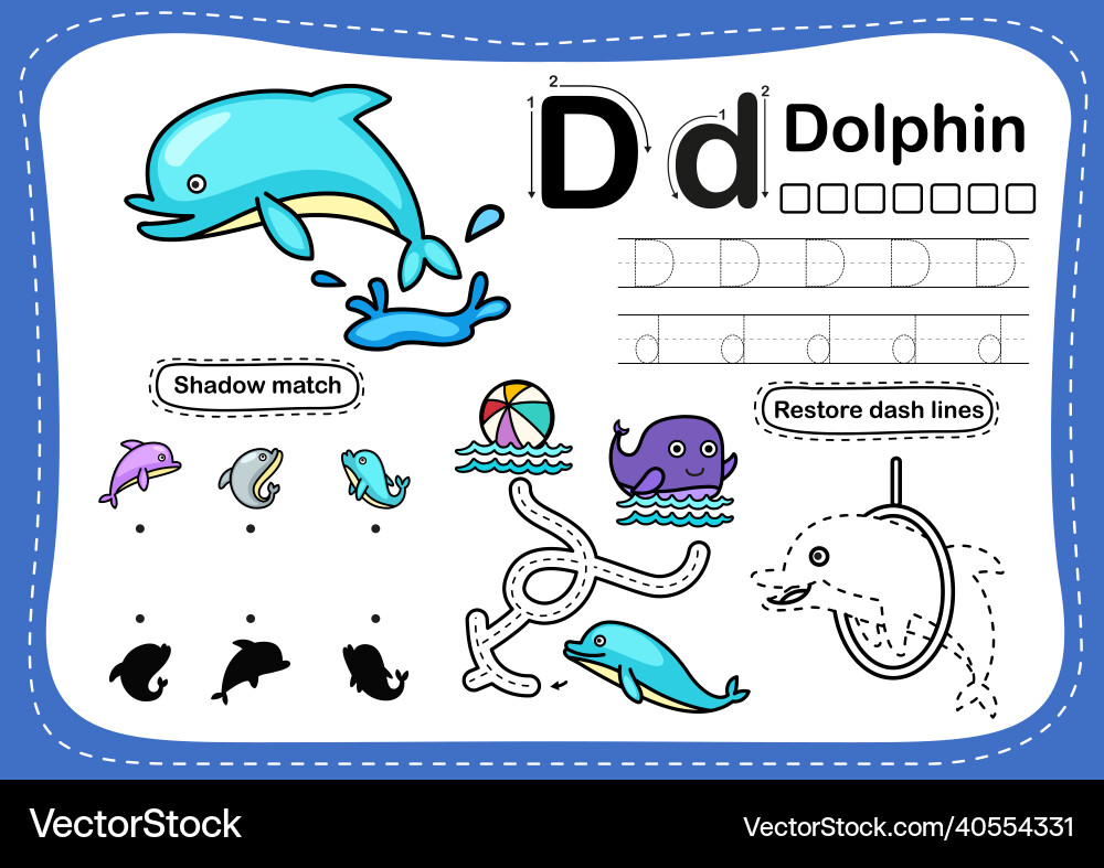 Alphabet letter d-dolphin exercise with cartoon Vector Image