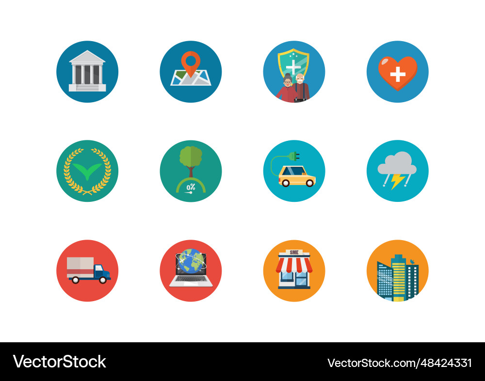 Business flat style circle icons set collection Vector Image