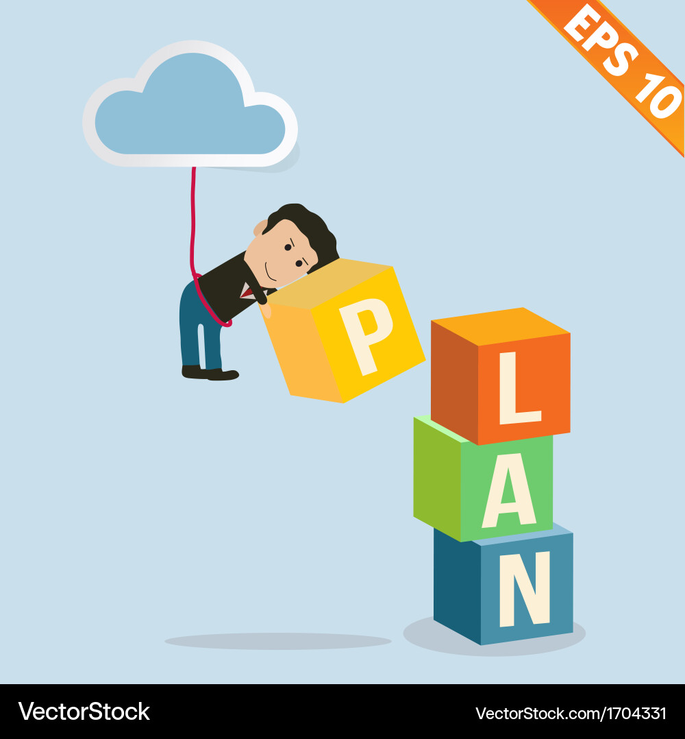 Cartoon businessman stacking goal box - - ep Vector Image