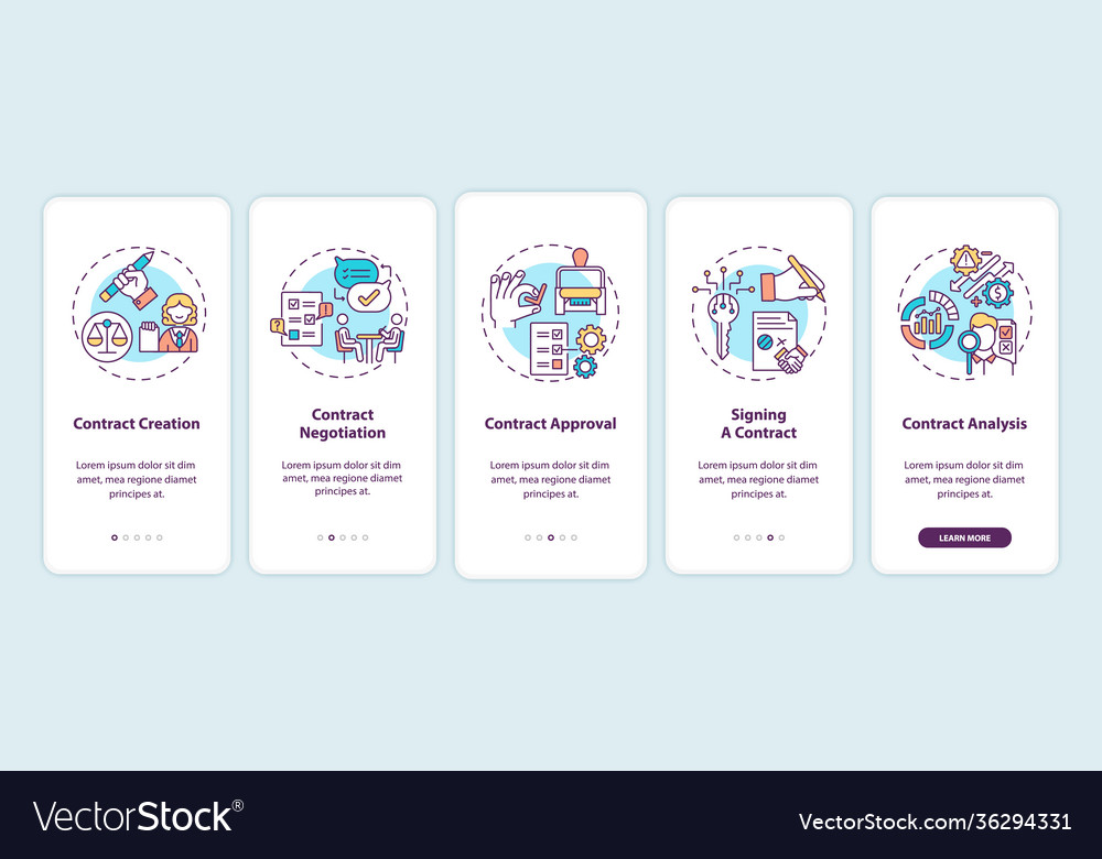 Contract Lifecycle Steps Onboarding Mobile App Vector Image