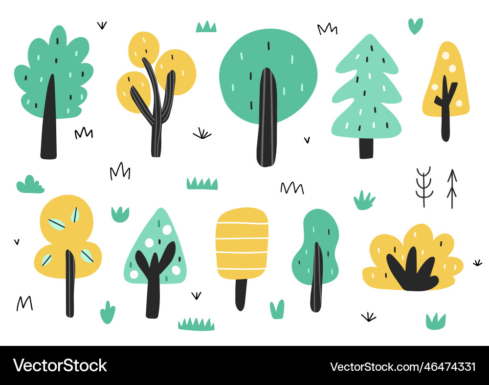 Cute trees in cartoon style collection forest Vector Image