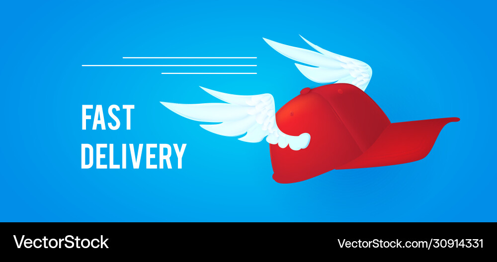 Fast delivery rad cap delivery man with wings Vector Image