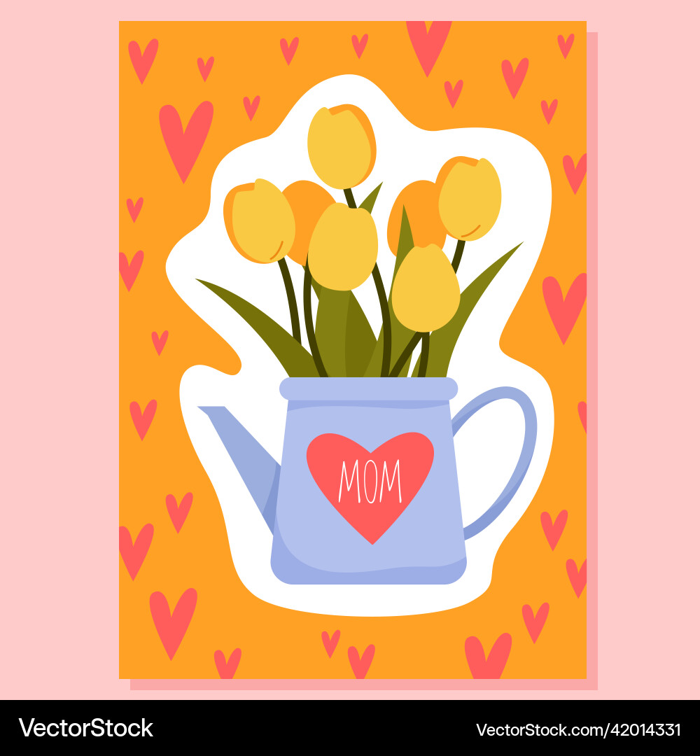 Mothers day greeting card with spring bouquet red Vector Image