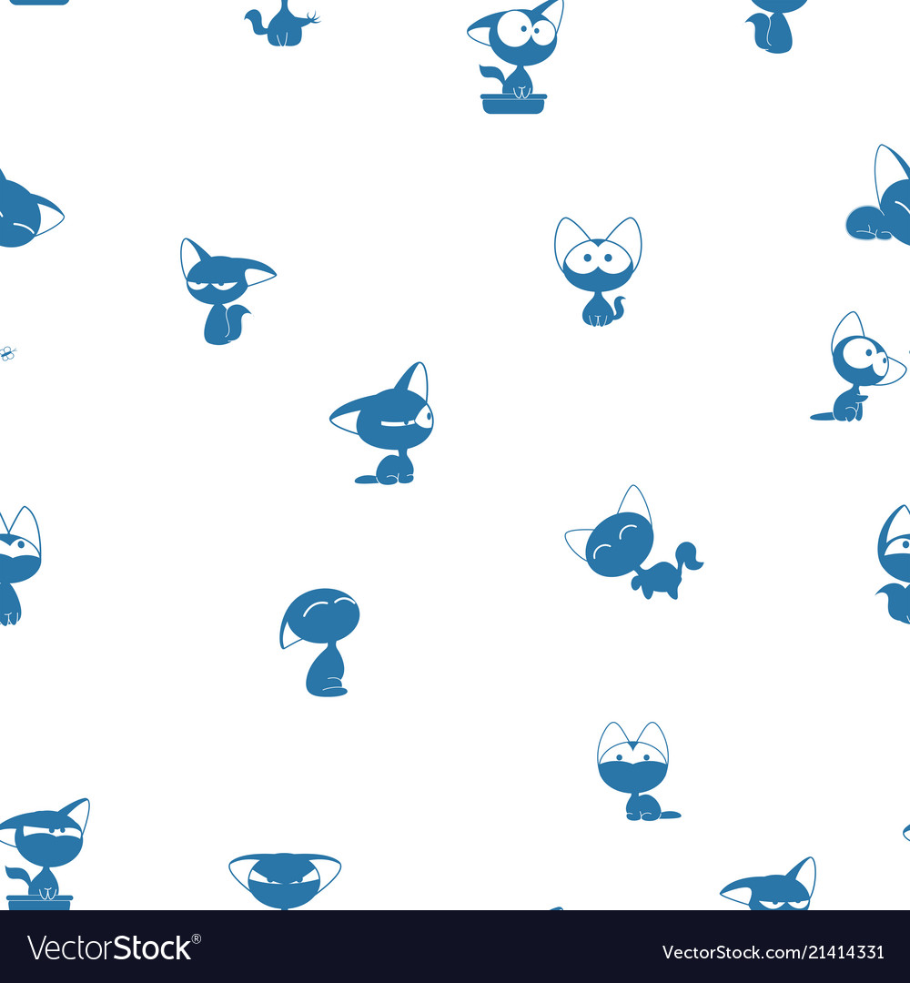 Seamless pattern with blue cats Royalty Free Vector Image