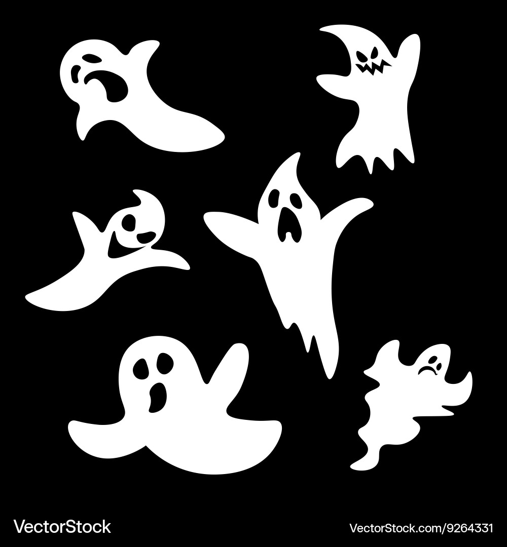 Set of six cartoon ghosts scared and angry Vector Image
