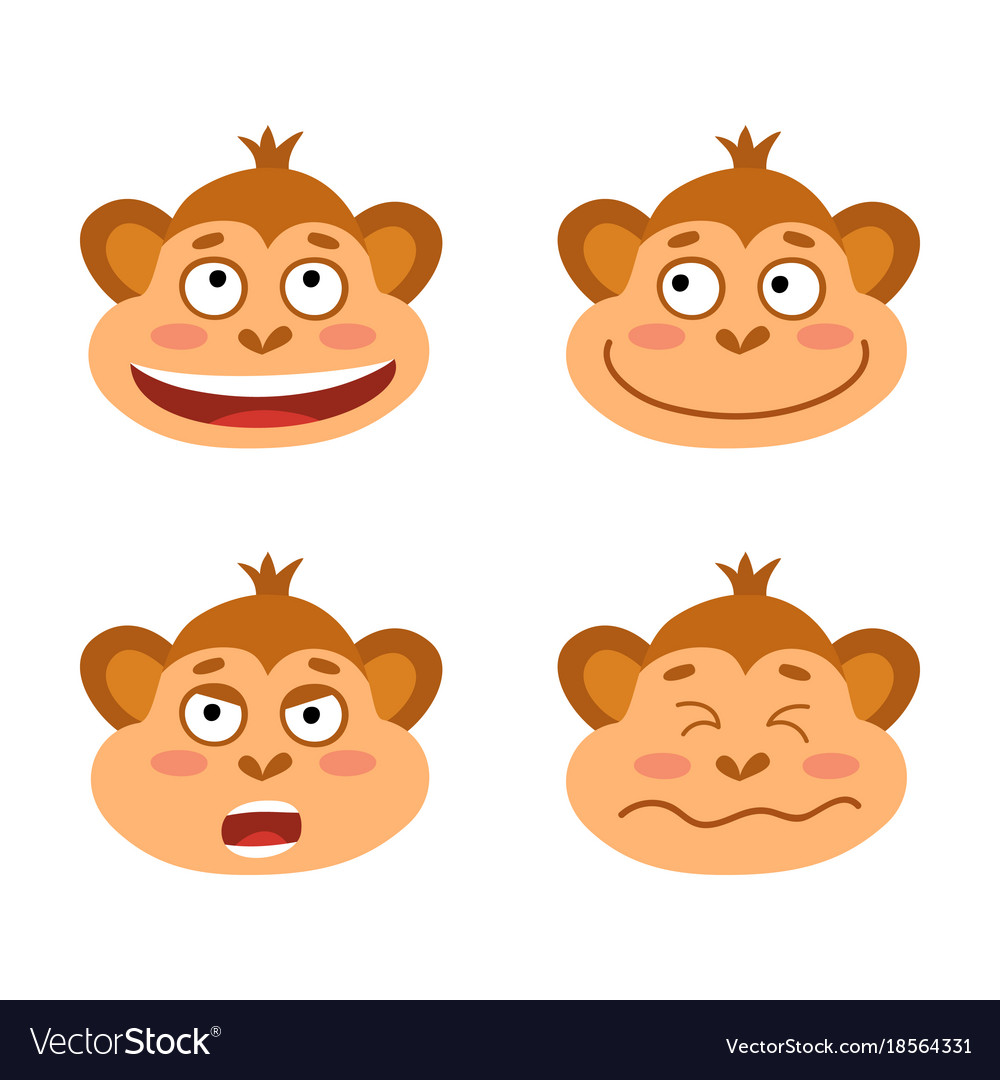 Set with monkey emotion faces cute little Vector Image