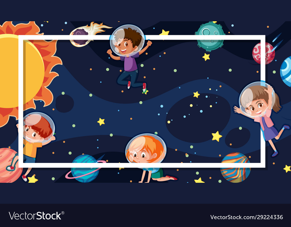 Border template with space theme in background Vector Image