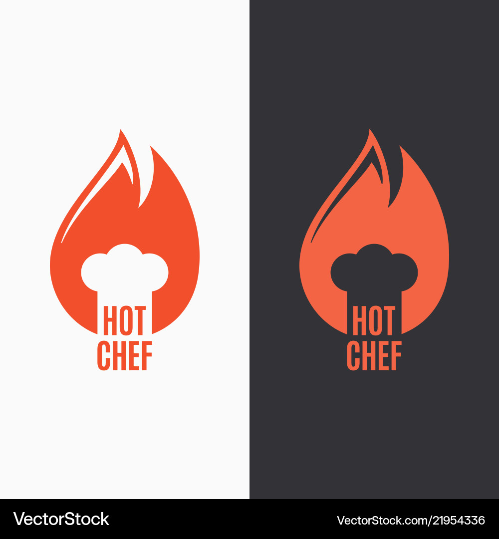 Chef hat in fire flame logo on black and white Vector Image