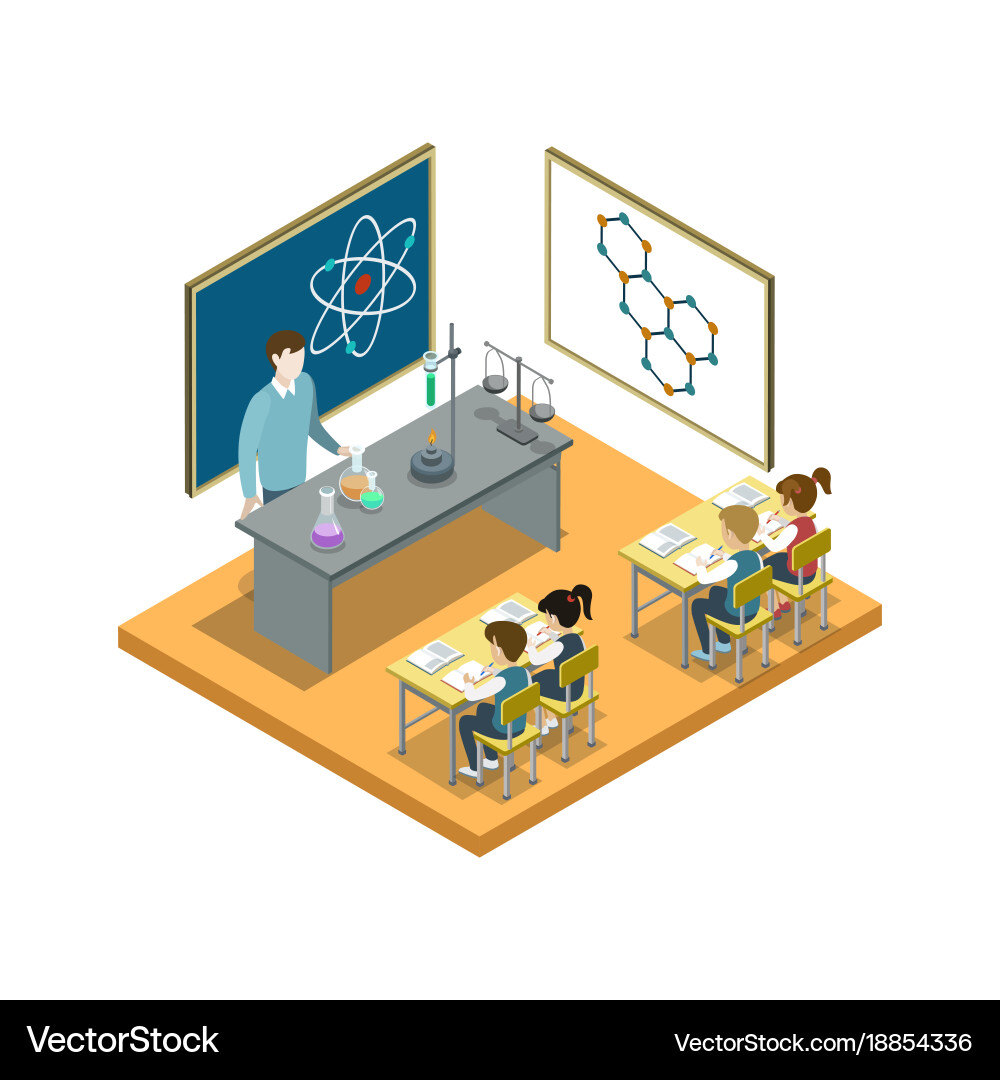Chemistry lesson at school isometric icon Vector Image