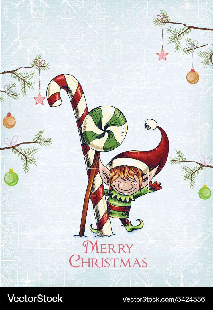 Christmas with elf and candy Royalty Free Vector Image
