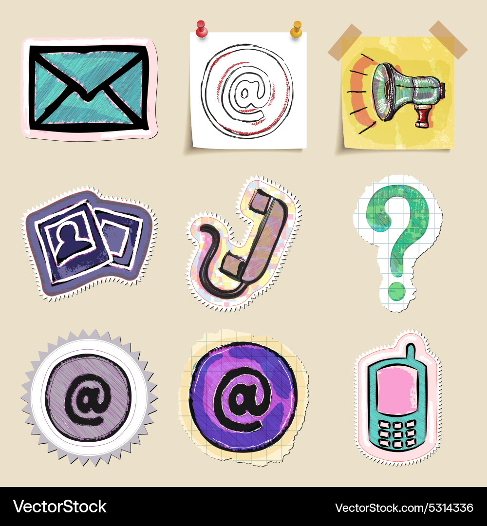 Communication icons set hand drawn and isolated Vector Image