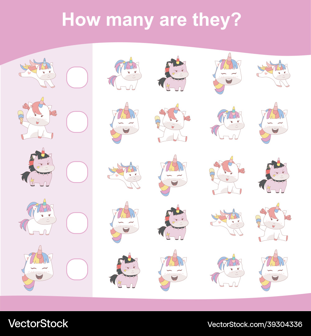 Counting unicorn game for children Royalty Free Vector Image