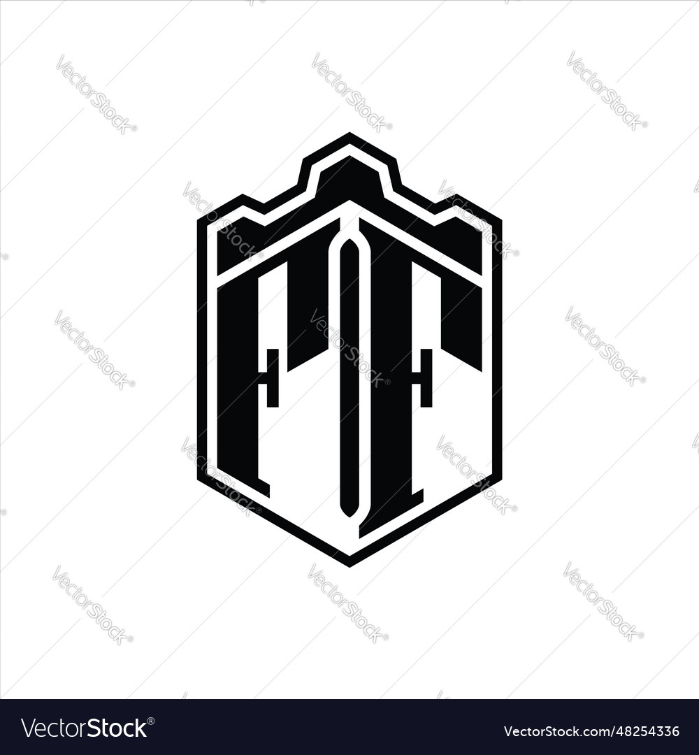 Ff letter logo monogram hexagon shield shape Vector Image