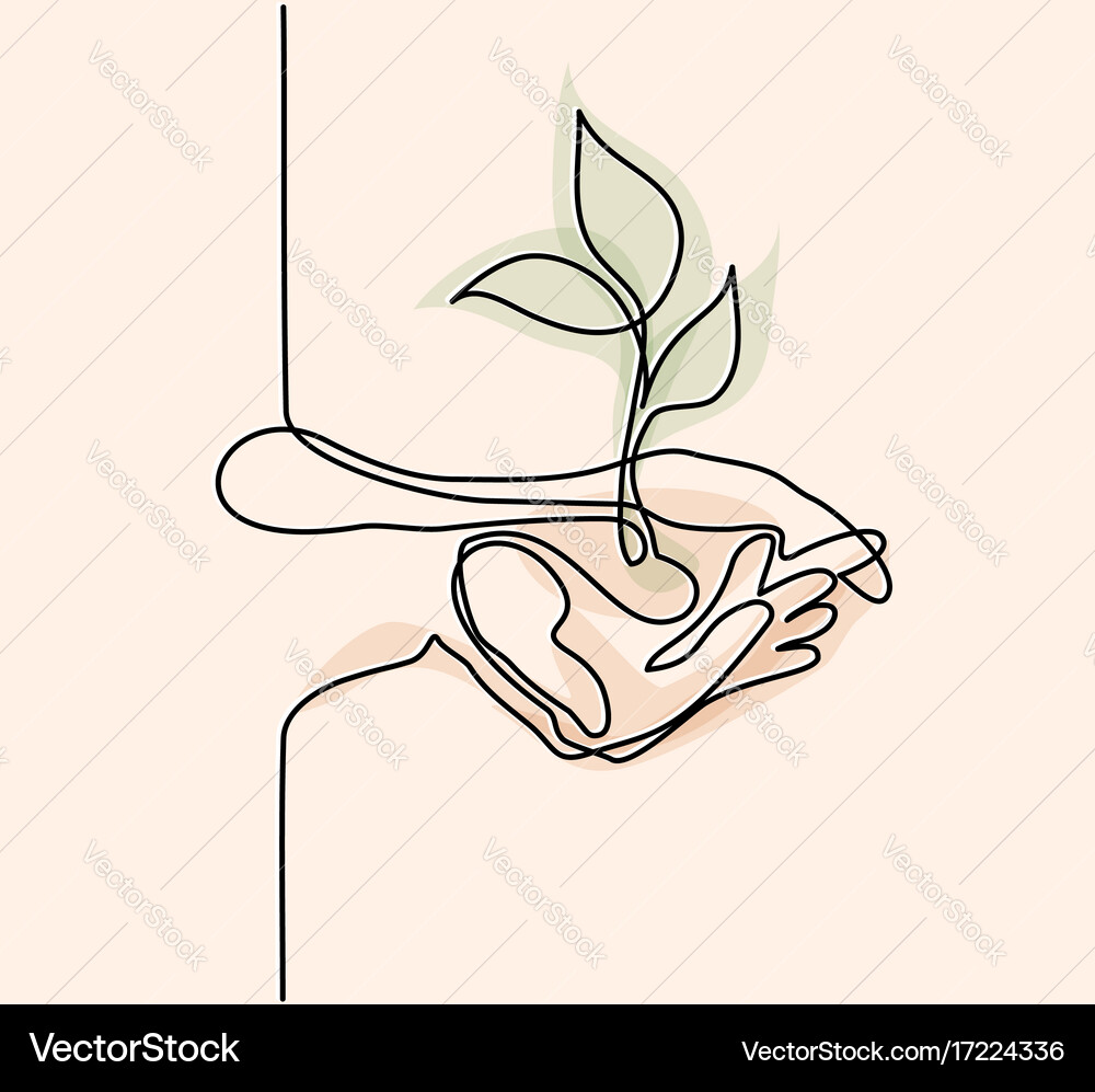 Hands palms together with growth plant Royalty Free Vector