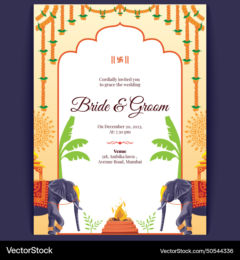 Hindu indian wedding card design Royalty Free Vector Image