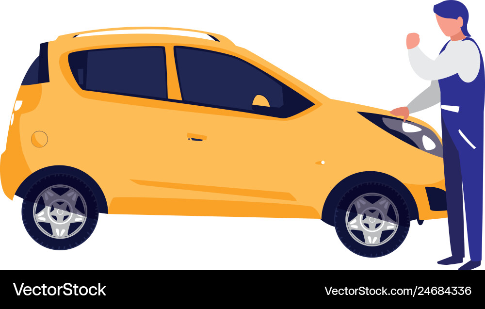 Mechanic worker with car vehicle Royalty Free Vector Image