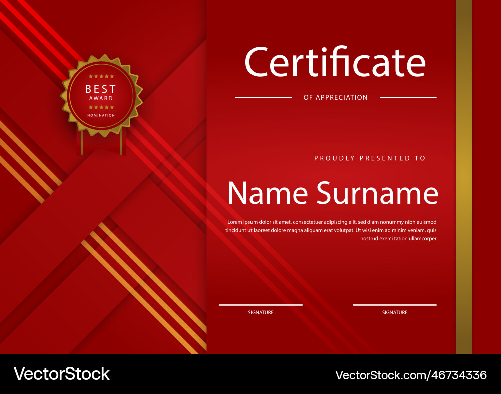 Modern elegant red and gold diploma certificate Vector Image