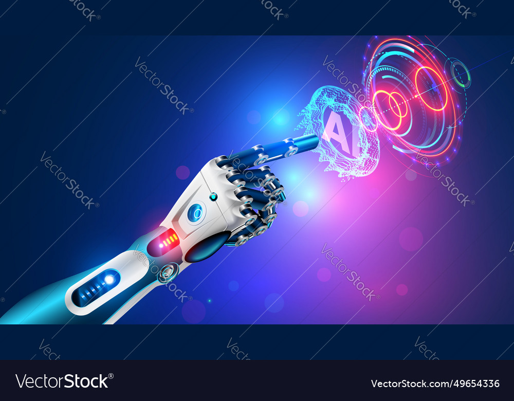 Robot arm with artificial intelligence presses Vector Image