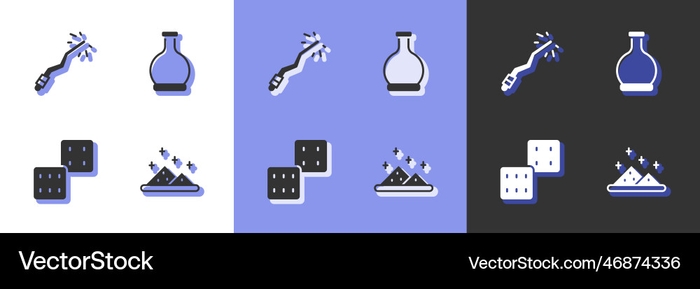 Set magic powder wand game dice and bottle with Vector Image