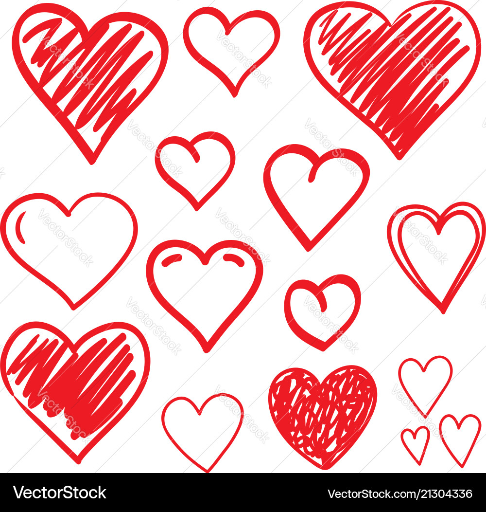 Set of hand drawn hearts design element Royalty Free Vector