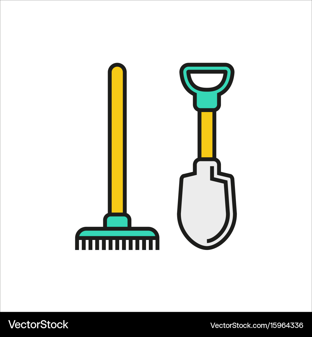 Shovel and rake icon isolated on white background Vector Image