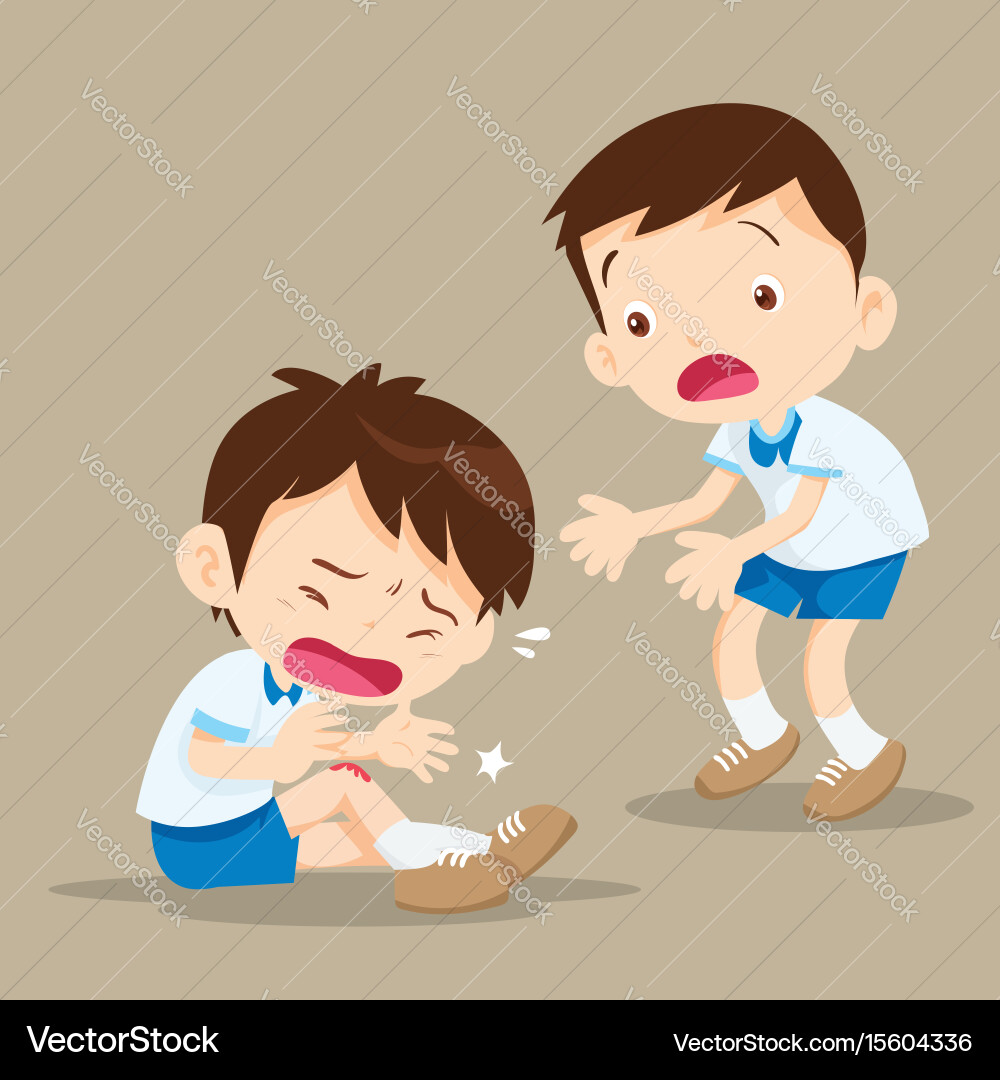Student boy with wounds on his leg Royalty Free Vector Image