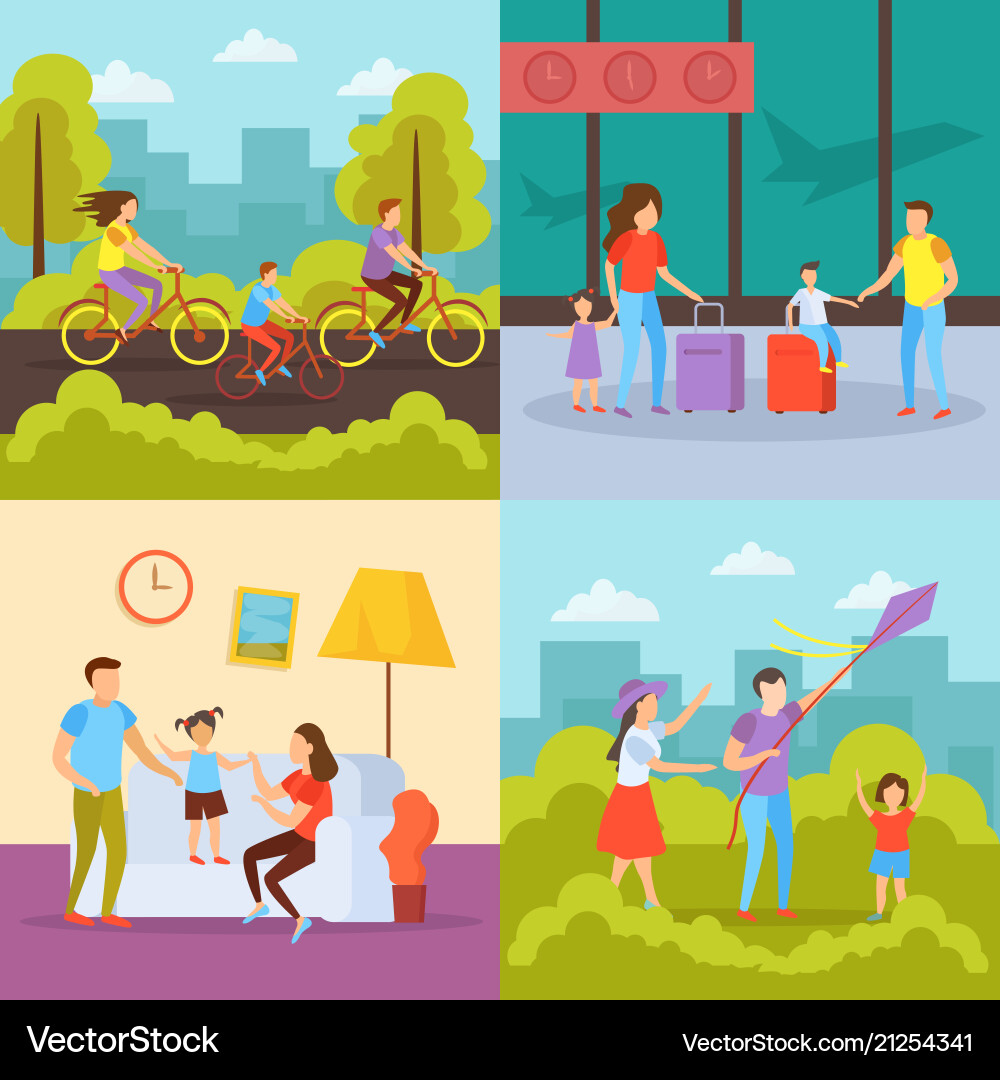 Family activities orthogonal concept Royalty Free Vector