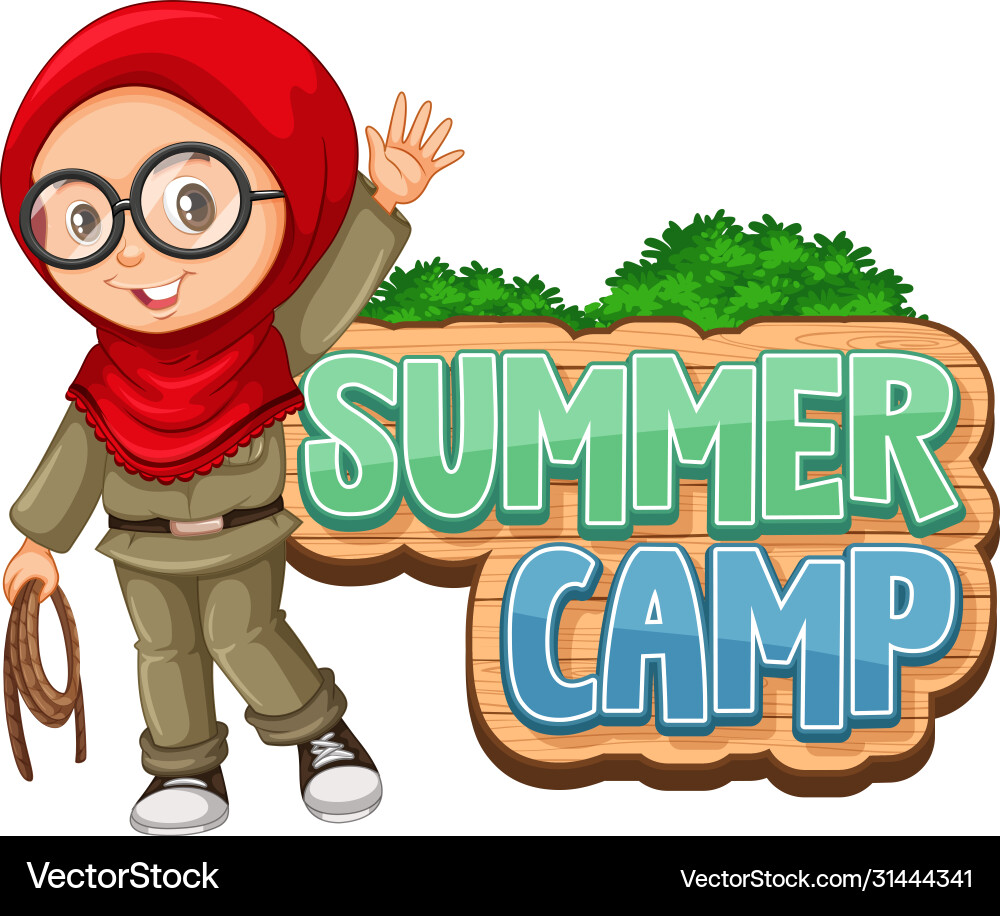 Font design for summer camp with cute kid at park Vector Image