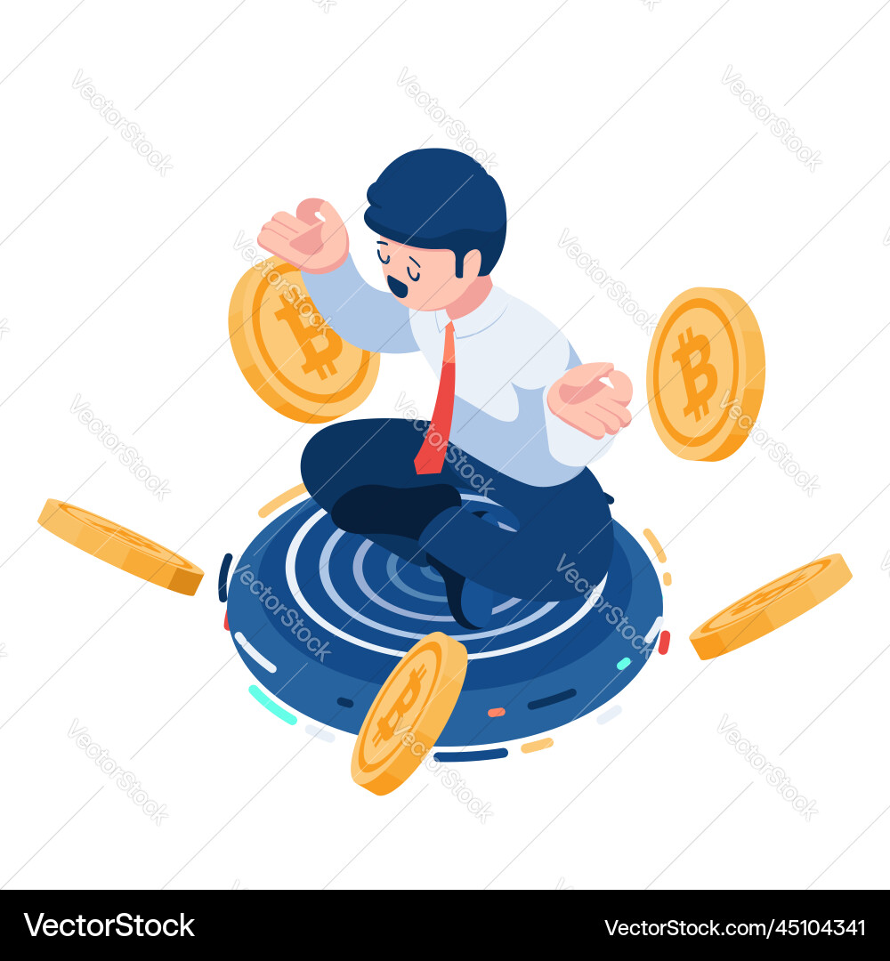 Isometric businessman meditating with bitcoin Vector Image