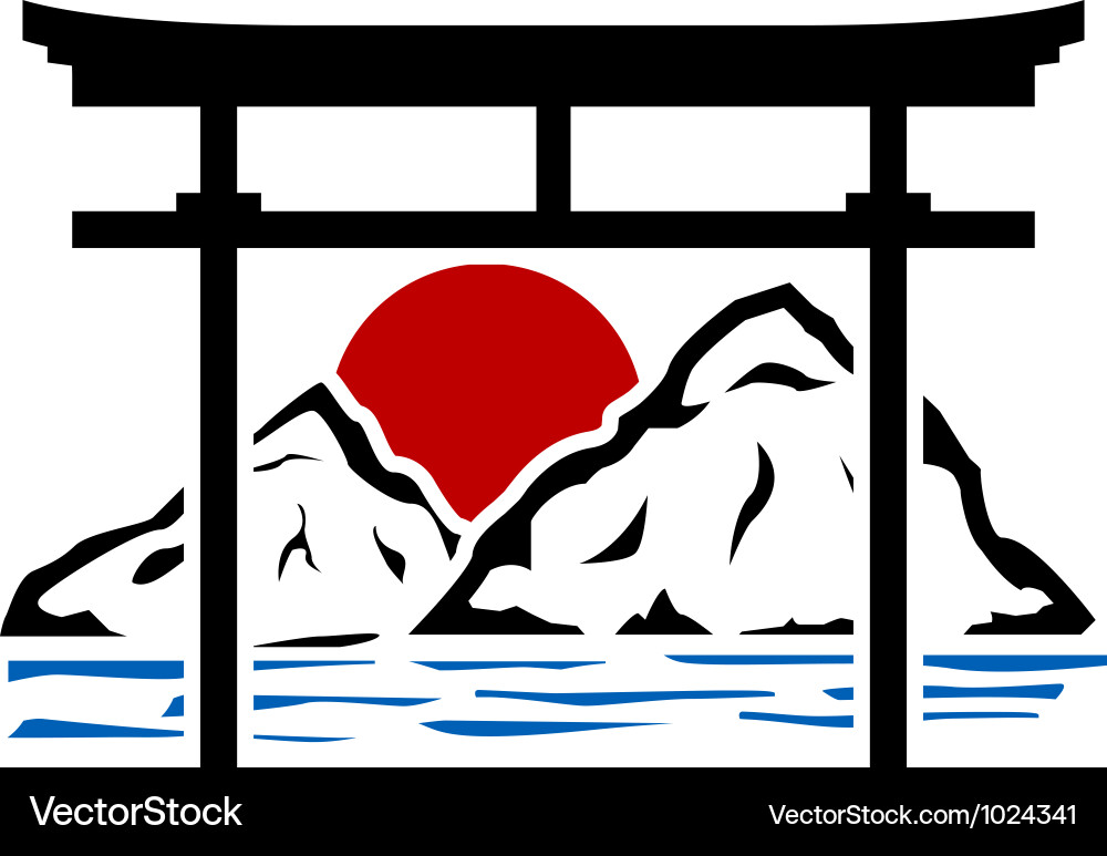Torii gate and sunrise stencil Royalty Free Vector Image