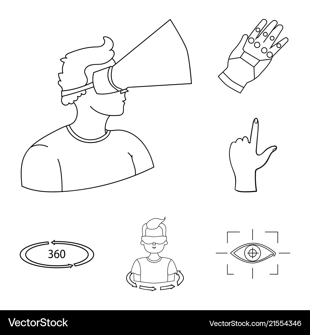 A virtual reality outline icons in set collection Vector Image
