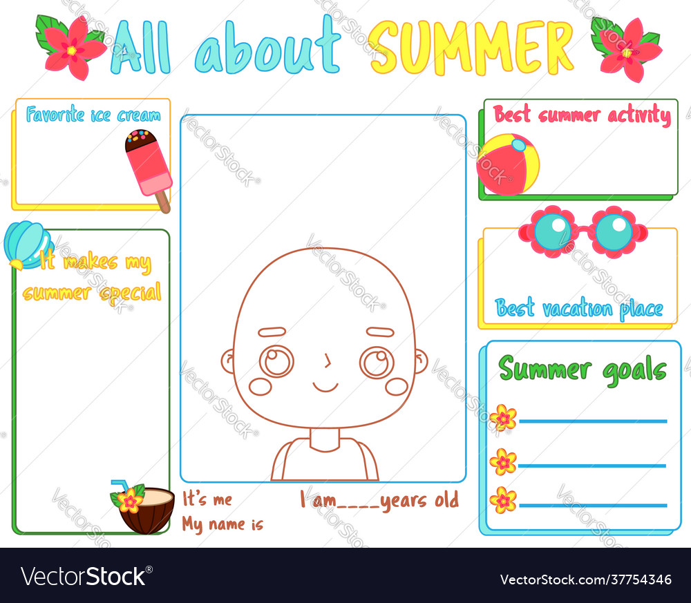 All about summer writing prompt for kids blank Vector Image