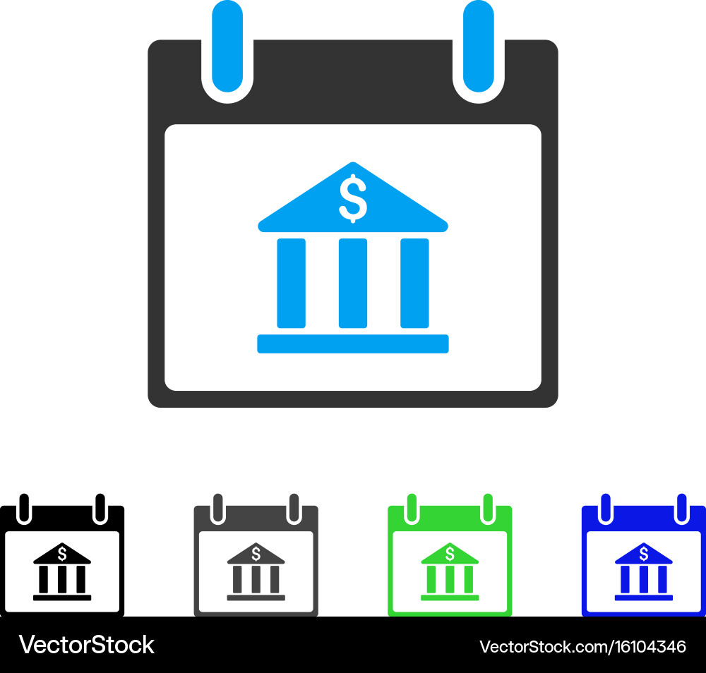 Bank building calendar day flat icon Royalty Free Vector